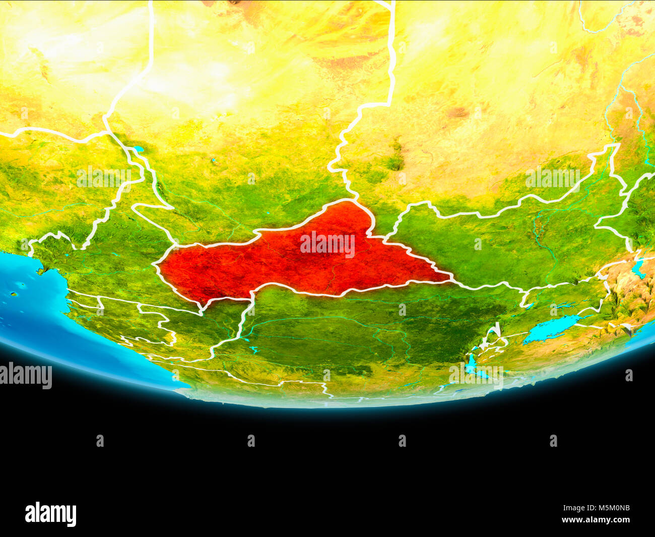 Central Africa from orbit of planet Earth with visible borderlines. 3D ...