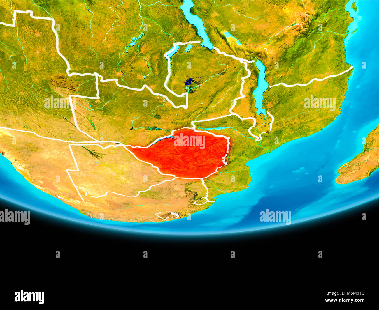 Zimbabwe from orbit of planet Earth with visible borderlines. 3D ...