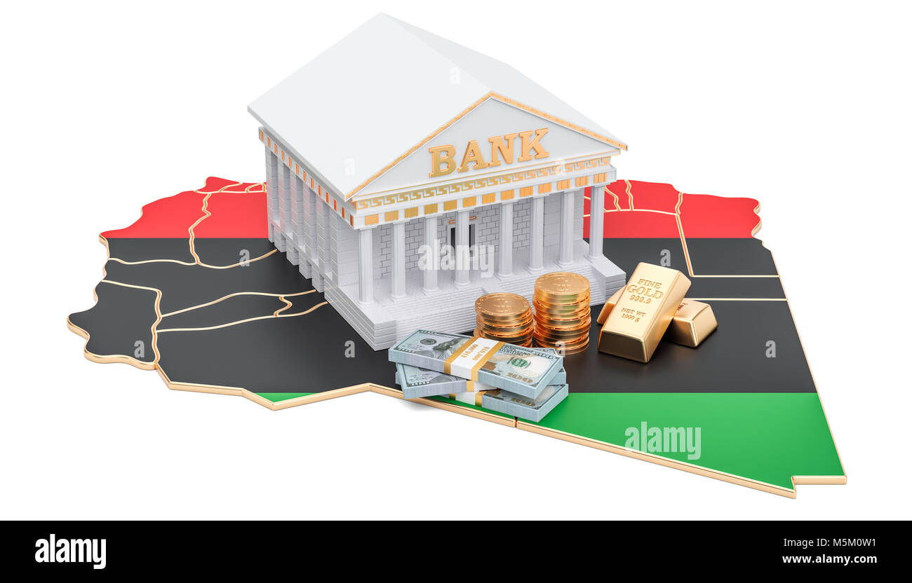 Banking system in Libya concept. 3D rendering isolated on white ...
