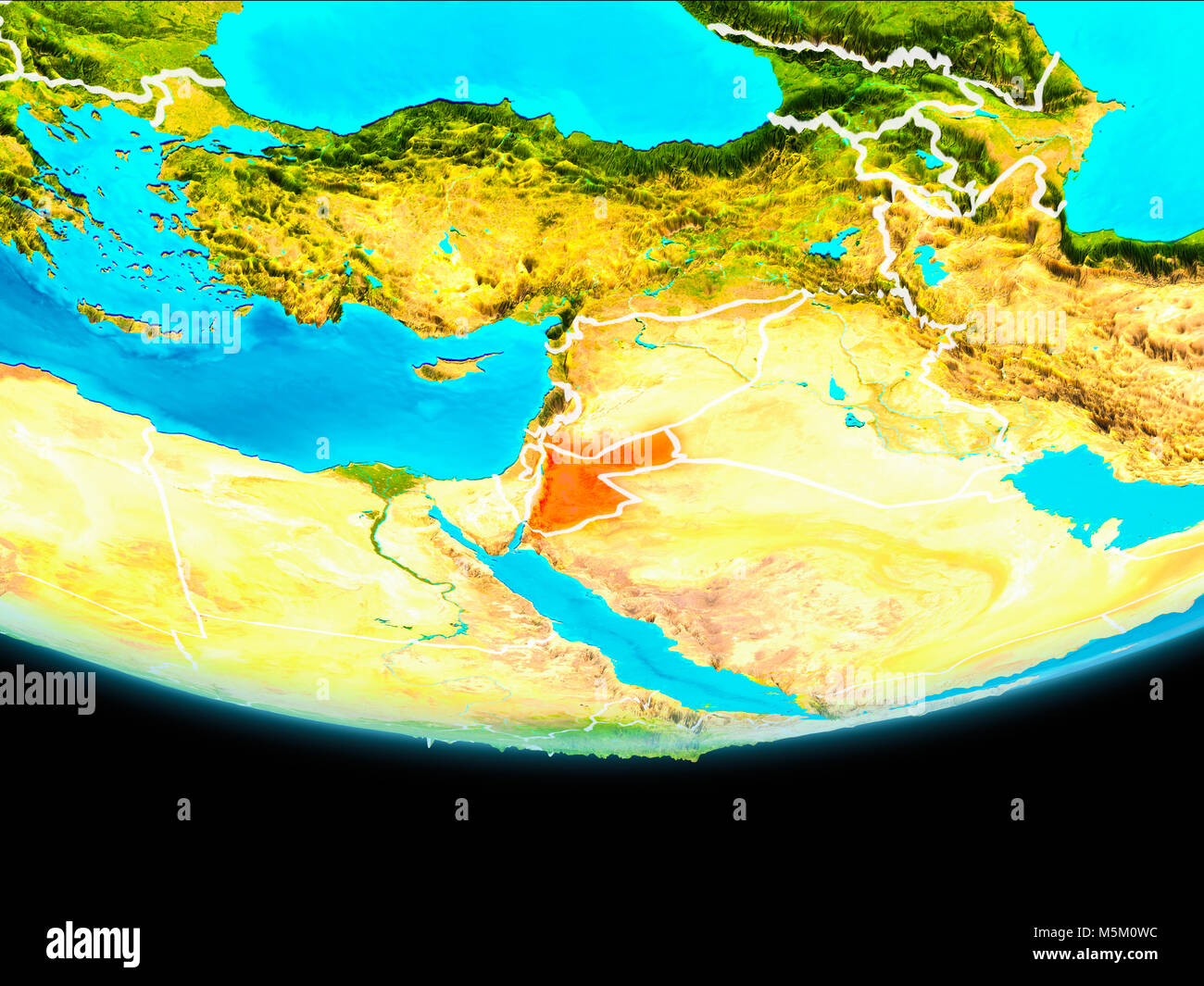 Jordan from orbit of planet Earth with visible borderlines. 3D ...