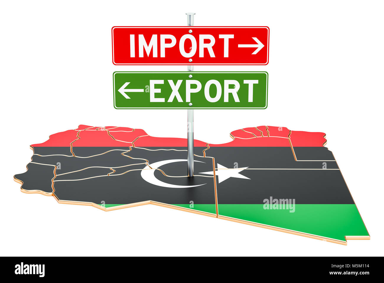 Import and export in Libya concept, 3D rendering isolated on white ...