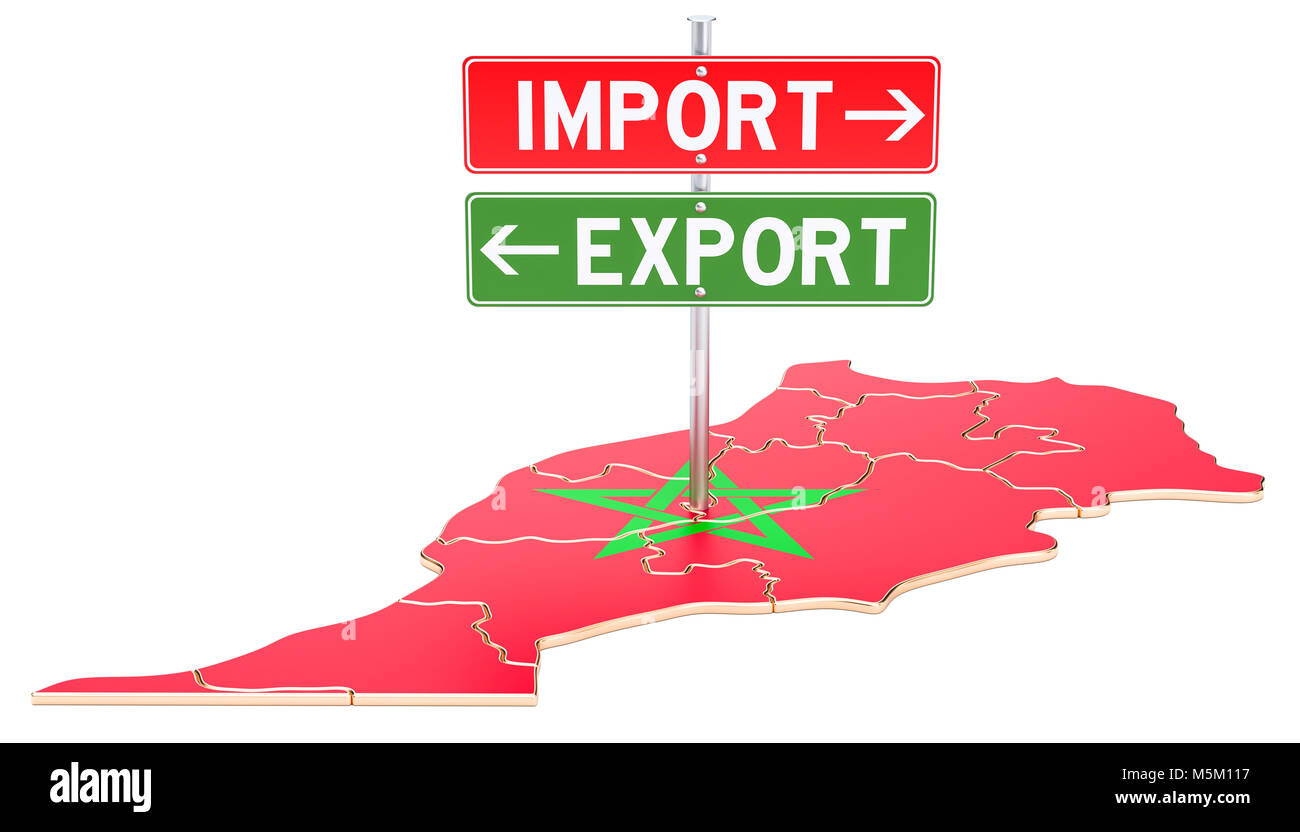 Import and export in Morocco concept, 3D rendering isolated on white ...
