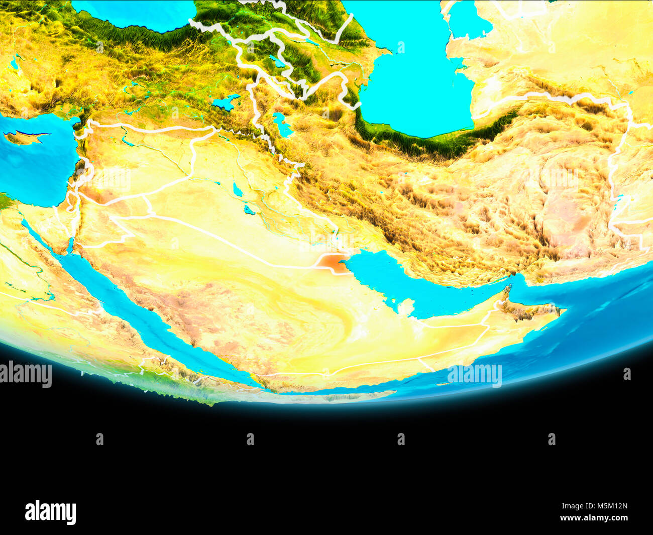 Kuwait from orbit of planet Earth with visible borderlines. 3D ...