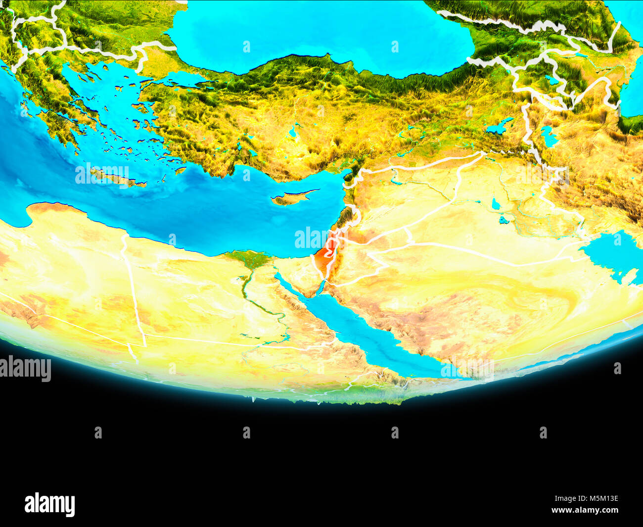 Israel from orbit of planet Earth with visible borderlines. 3D ...