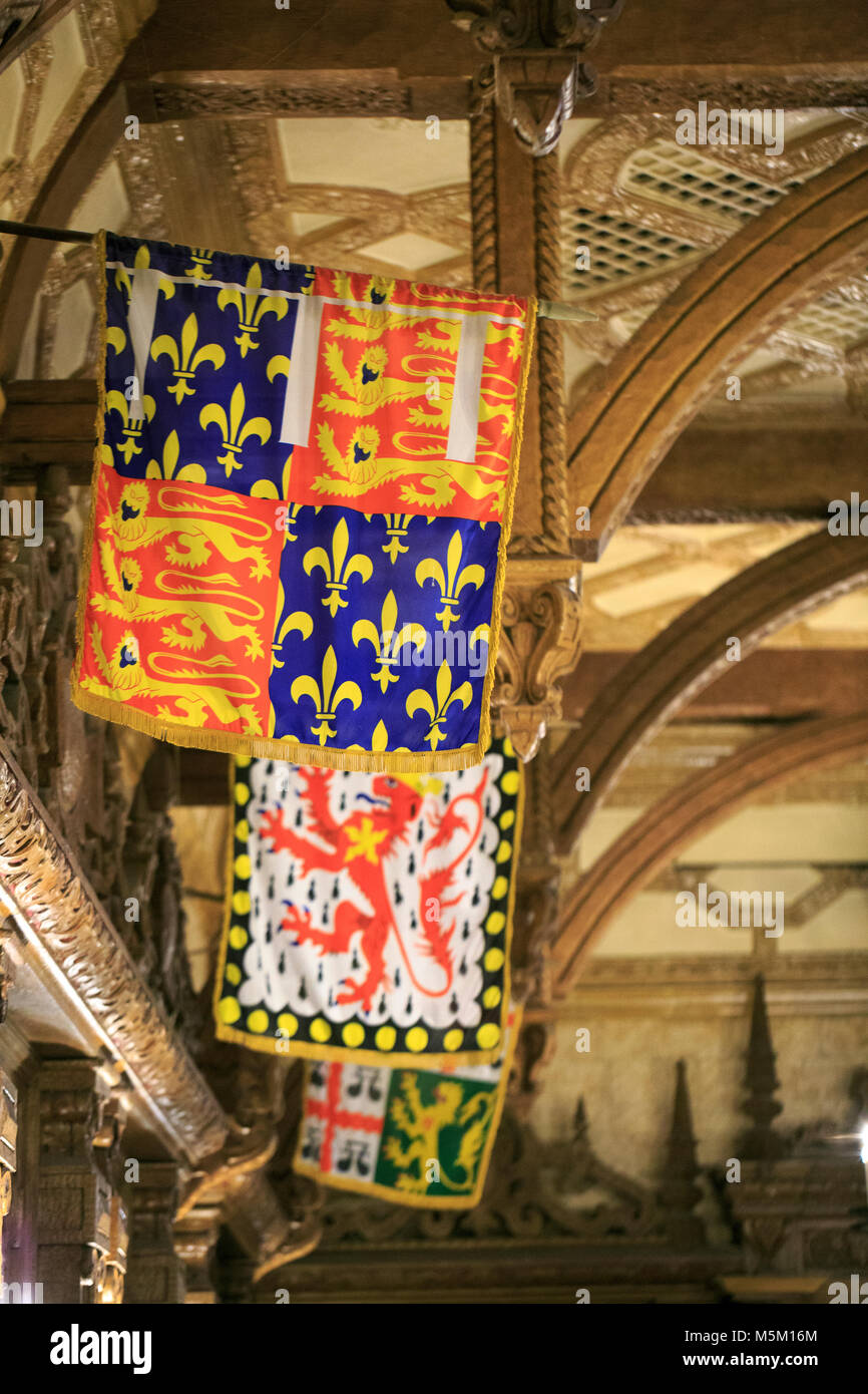 Medieval colored flag in a castle Stock Photo - Alamy