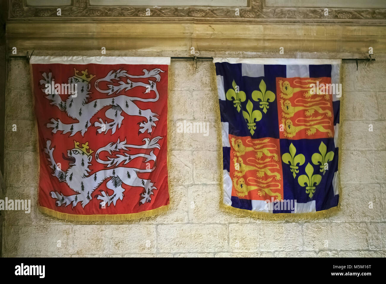 Medieval colored flag in a castle Stock Photo - Alamy