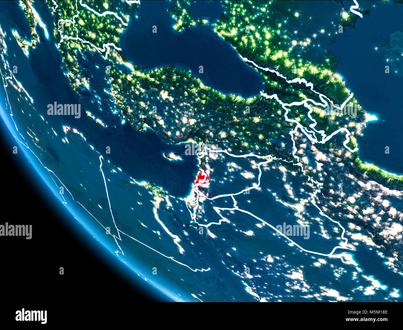 Map of Lebanon in red as seen from space on planet Earth at night with ...
