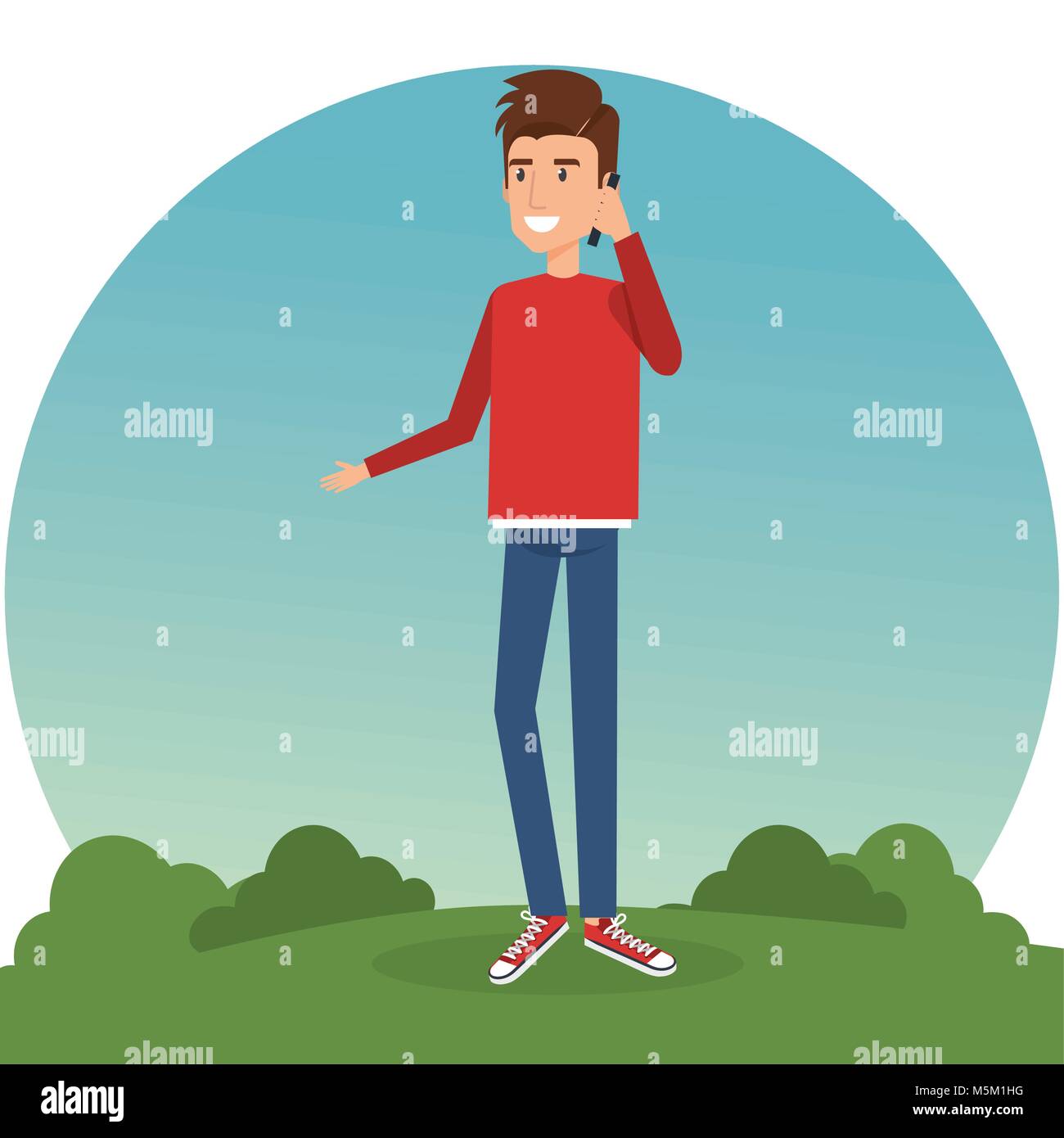 young man calling in the park Stock Vector Image & Art - Alamy