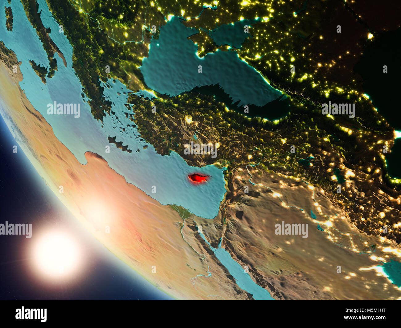 Satellite view of Cyprus highlighted in red on planet Earth with ...