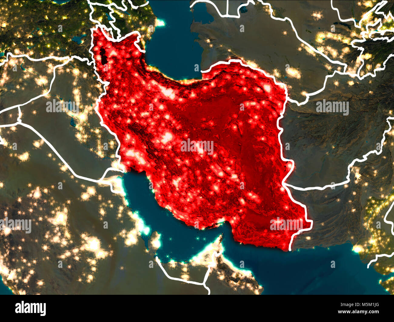Iran highlighted in red from Earth’s orbit at night with visible ...