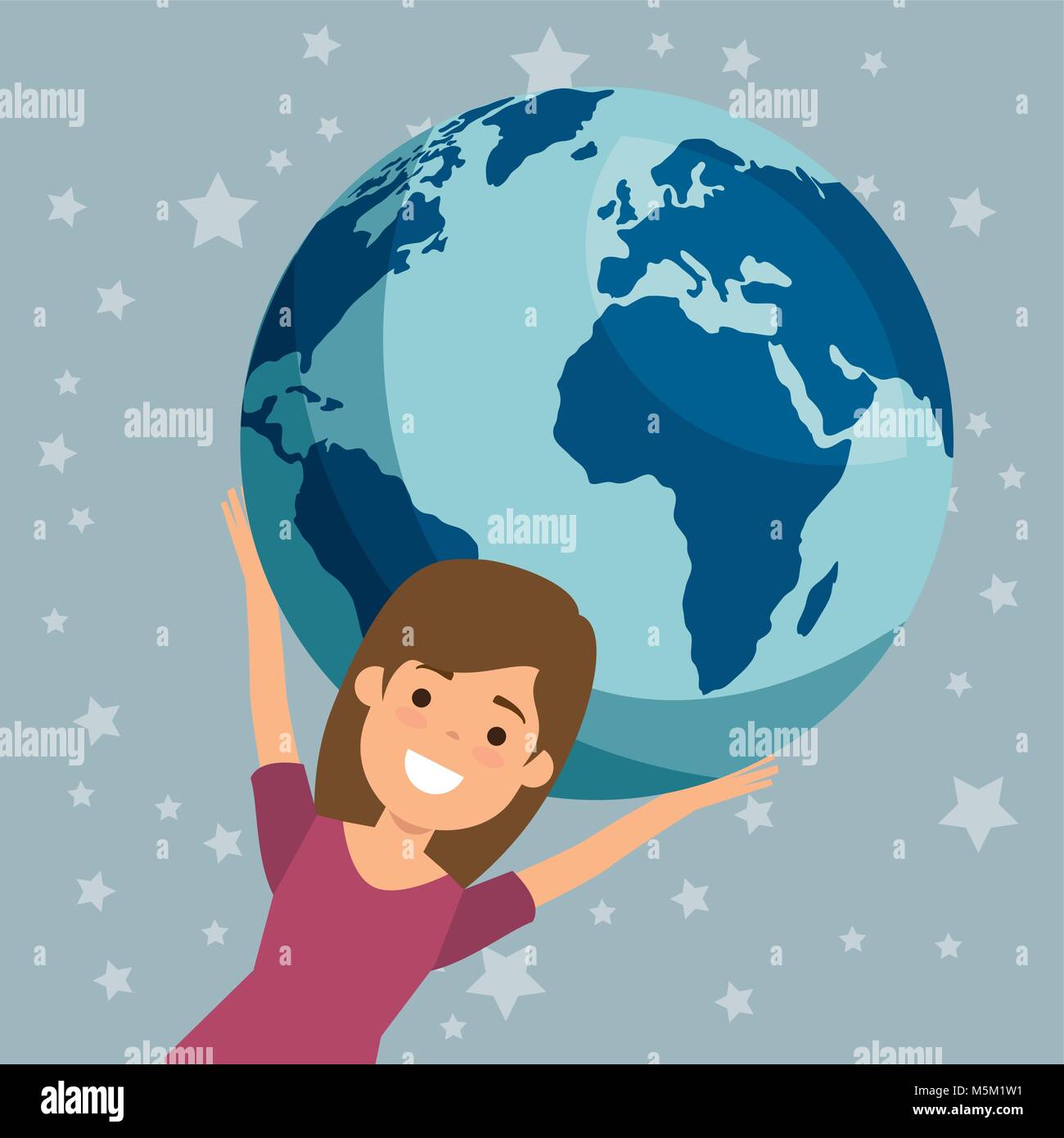 young woman with world character Stock Vector Image & Art - Alamy