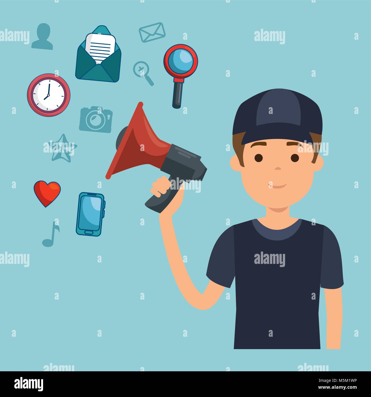 young man with megaphone character Stock Vector Image & Art - Alamy