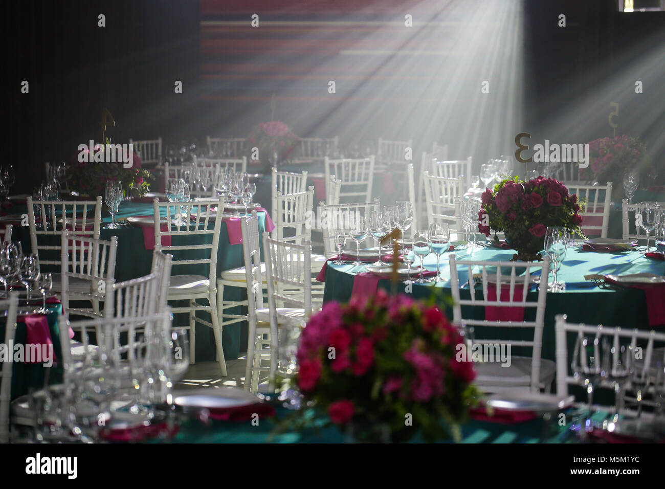banquet hall or other function facility set for fine dining Stock Photo ...