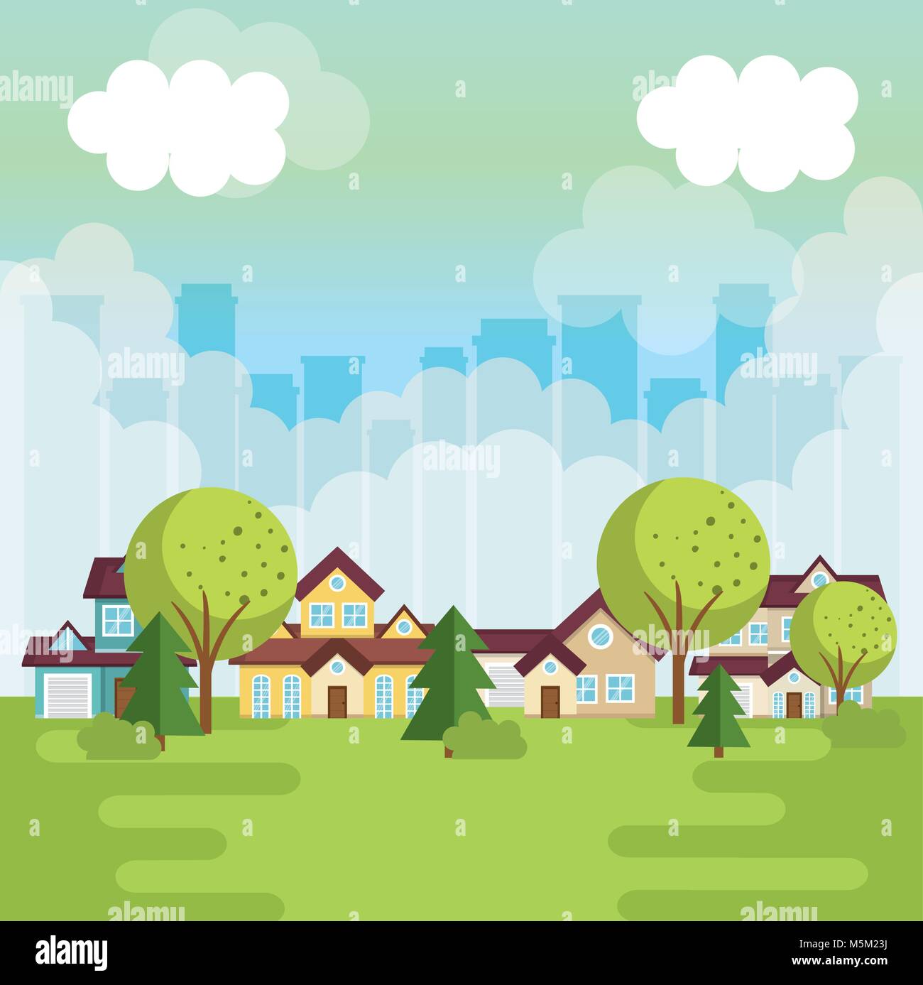 landscape with neighborhood scene Stock Vector Image & Art - Alamy