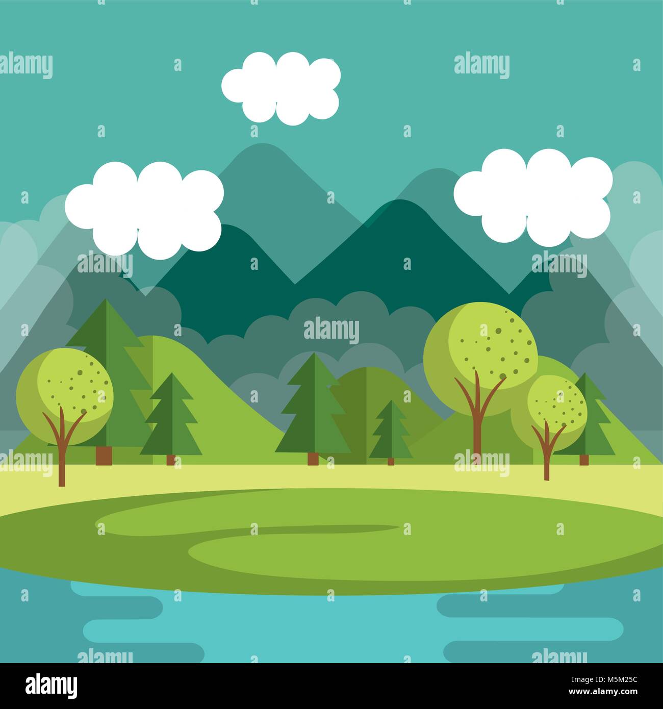 landscape with mountains and lake scene Stock Vector Image & Art - Alamy