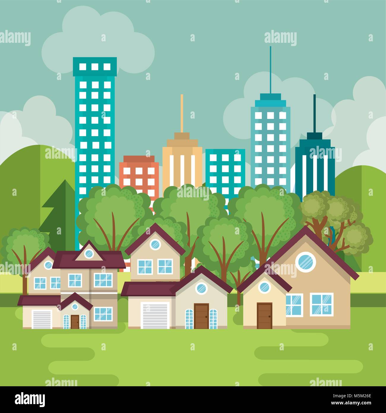 landscape with neighborhood scene Stock Vector Image & Art - Alamy