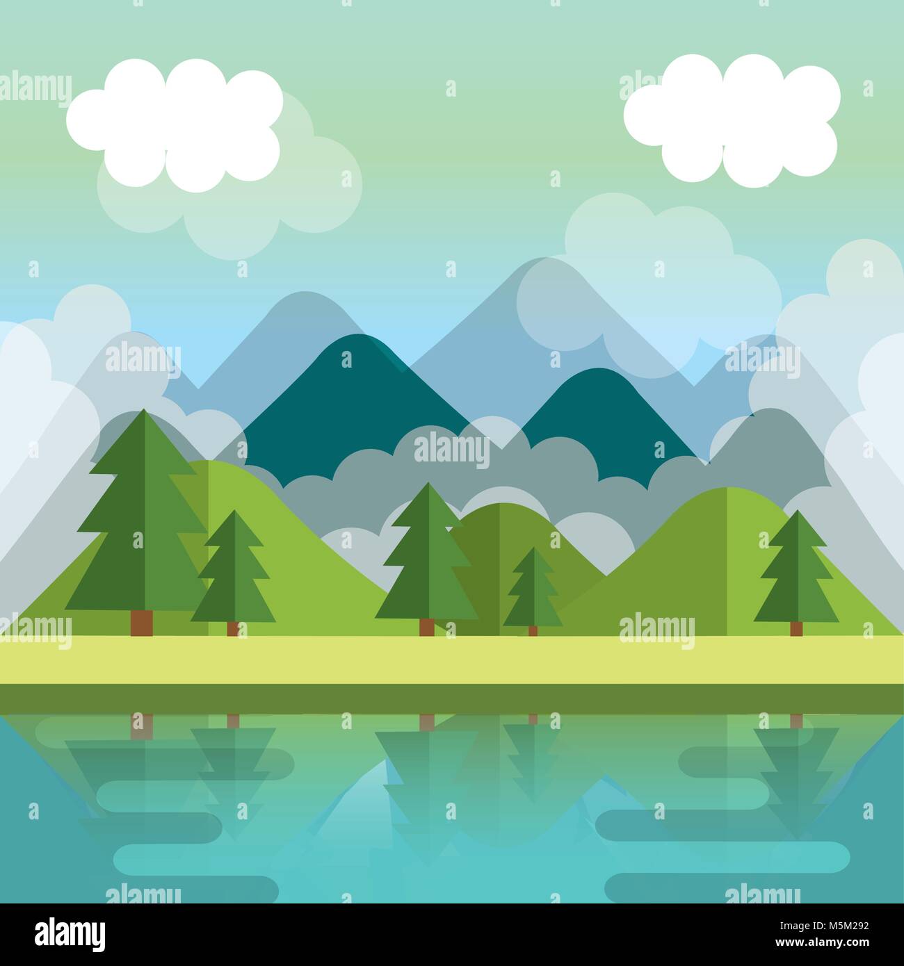 landscape with mountains and lake scene Stock Vector Image & Art - Alamy