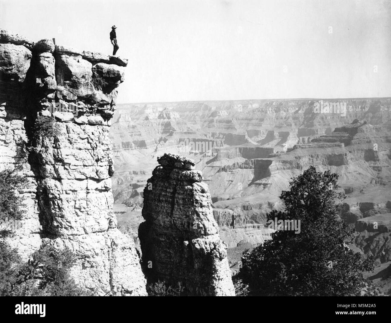Grand Canyon Historic Grandview Trail . MAN STANDING ON A PILLAR OF ...