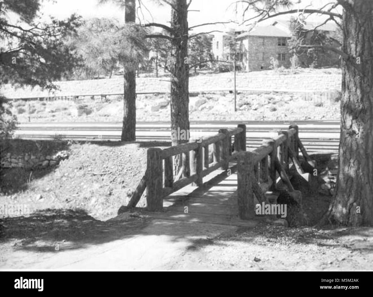 Grand Canyon Historic Footbridge near Train Depot . PLANK & LOG FOOT ...