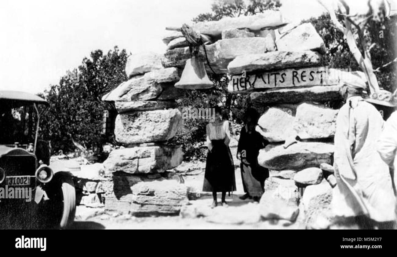 Grand Canyon Historic- Hermits Rest Arch Bell . Several park visitors ...