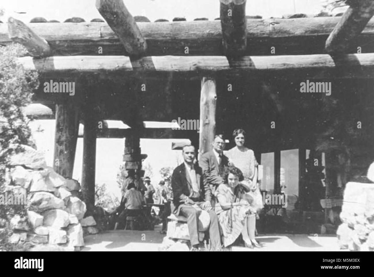 Grand Canyon Historic- Hermits Rest Porch . GROUP OF 4 PEOPLE SITTING ...