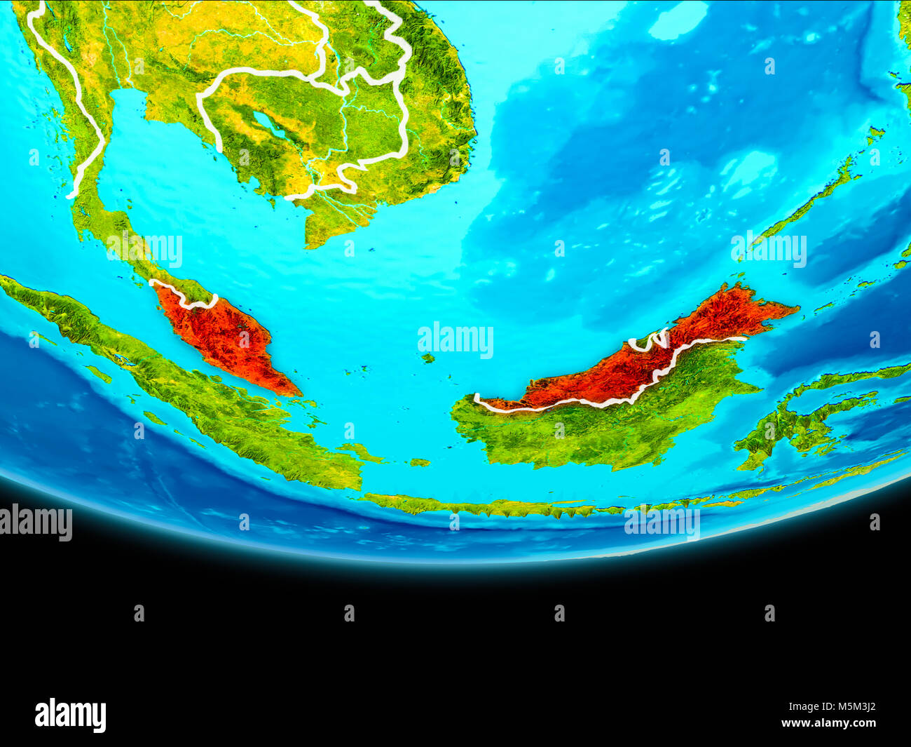 Malaysia from orbit of planet Earth with visible borderlines. 3D ...