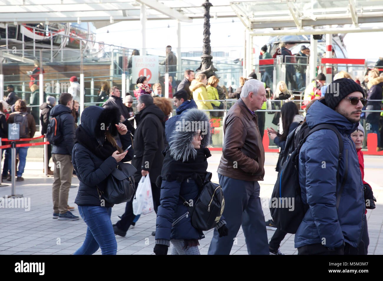 London,UK,24th February 2018,Large queues form for the London Eye as ...