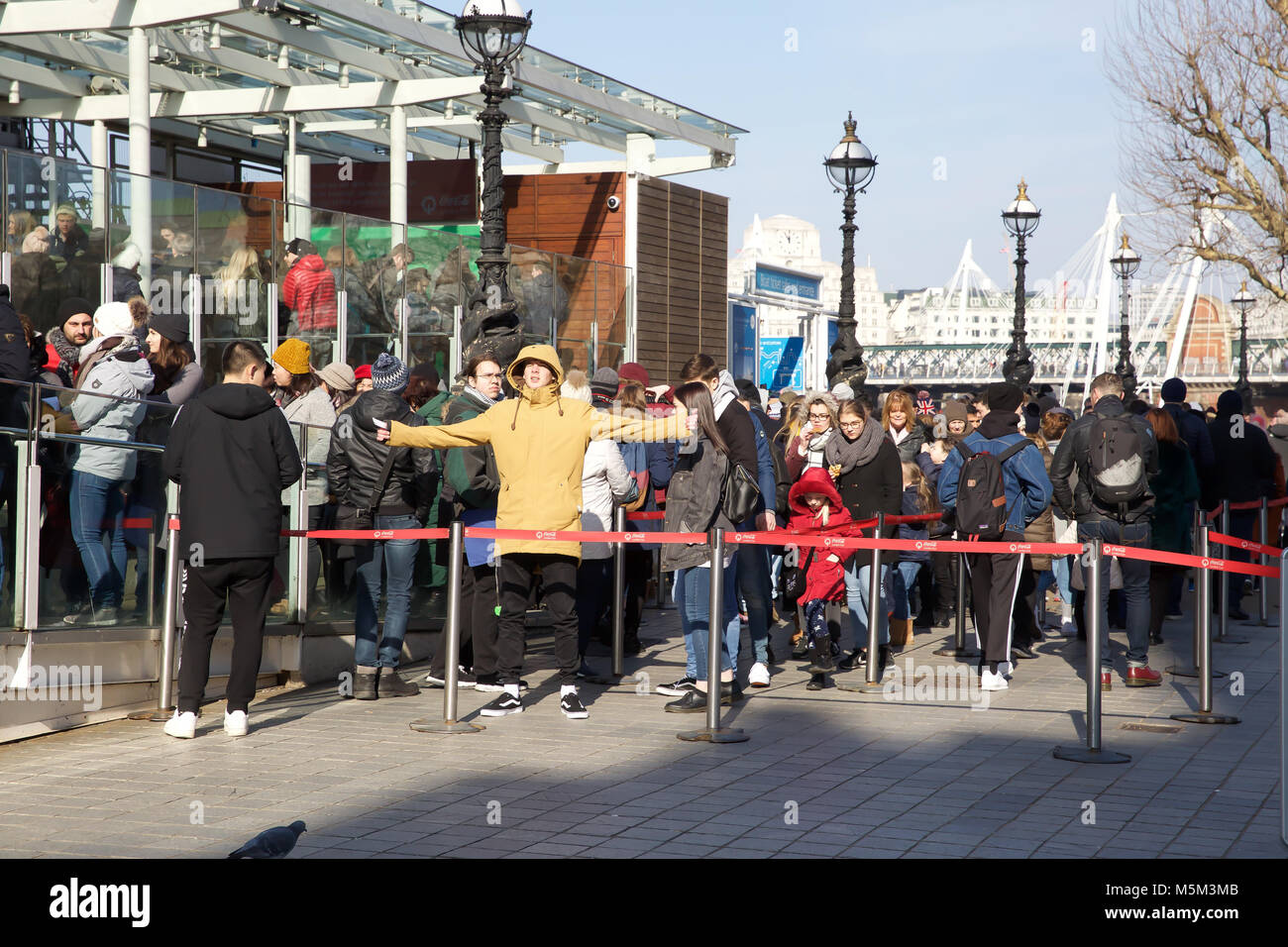 London,UK,24th February 2018,Large queues form for the London Eye as ...