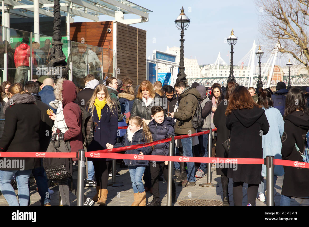 London,UK,24th February 2018,Large queues form for the London Eye as ...