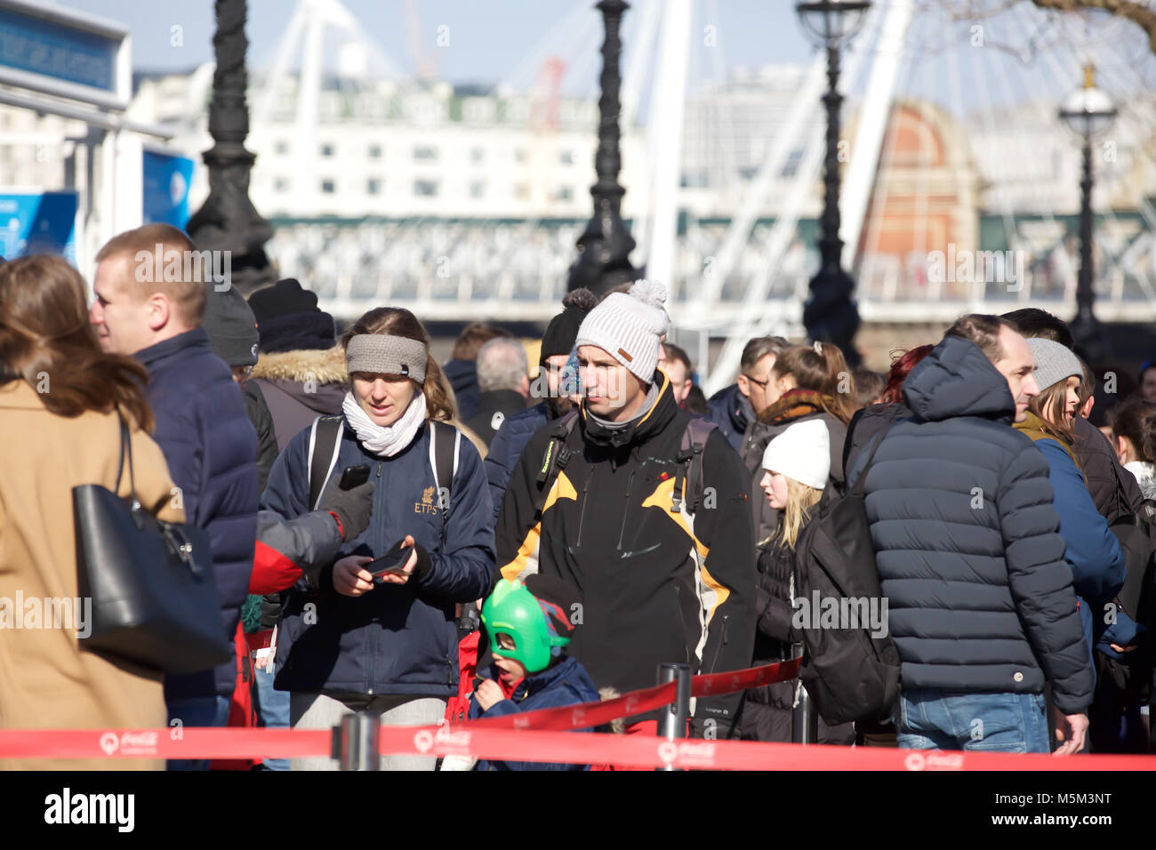 London,UK,24th February 2018,Large queues form for the London Eye as ...