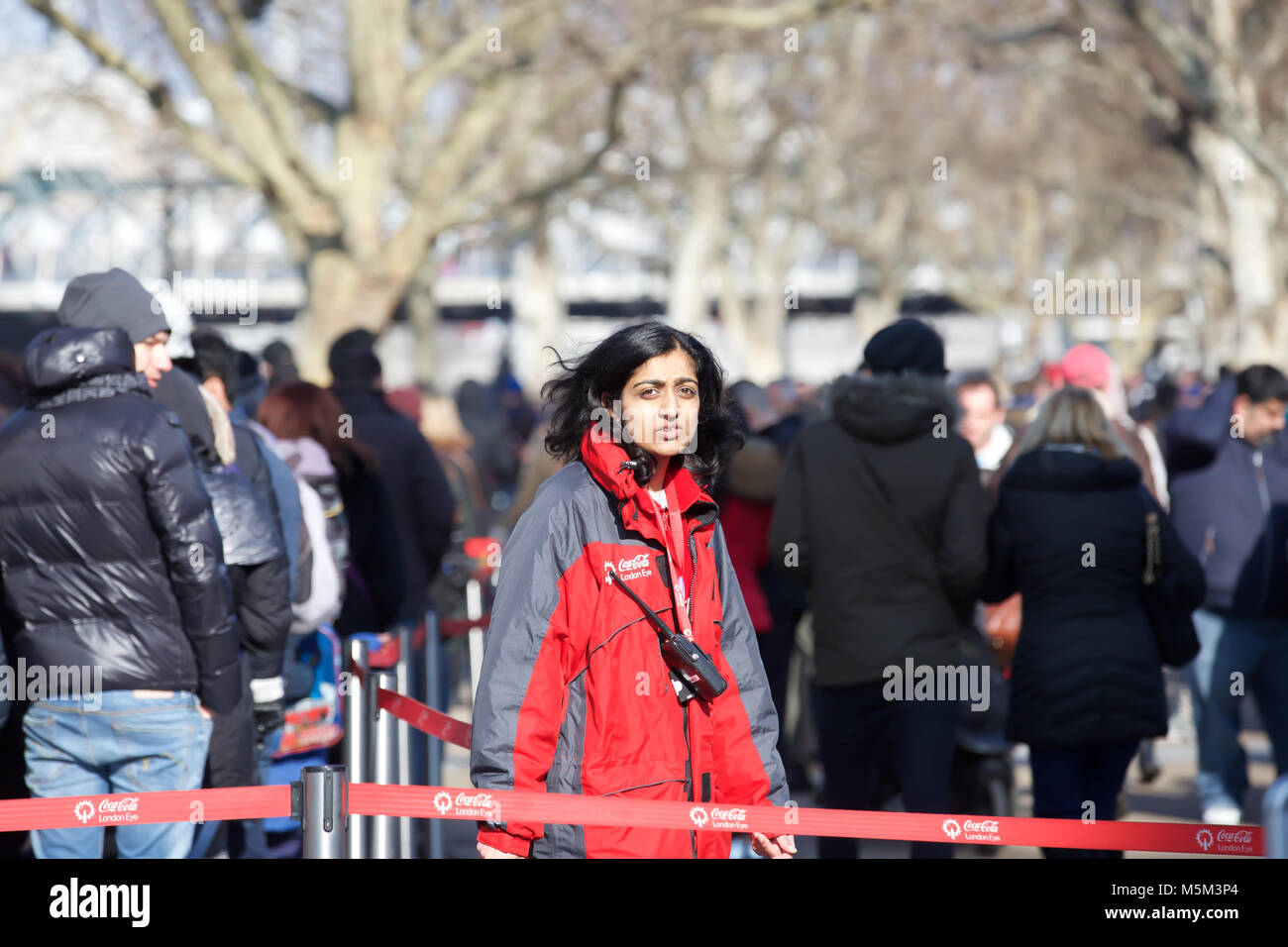 London,UK,24th February 2018,Large queues form for the London Eye as ...