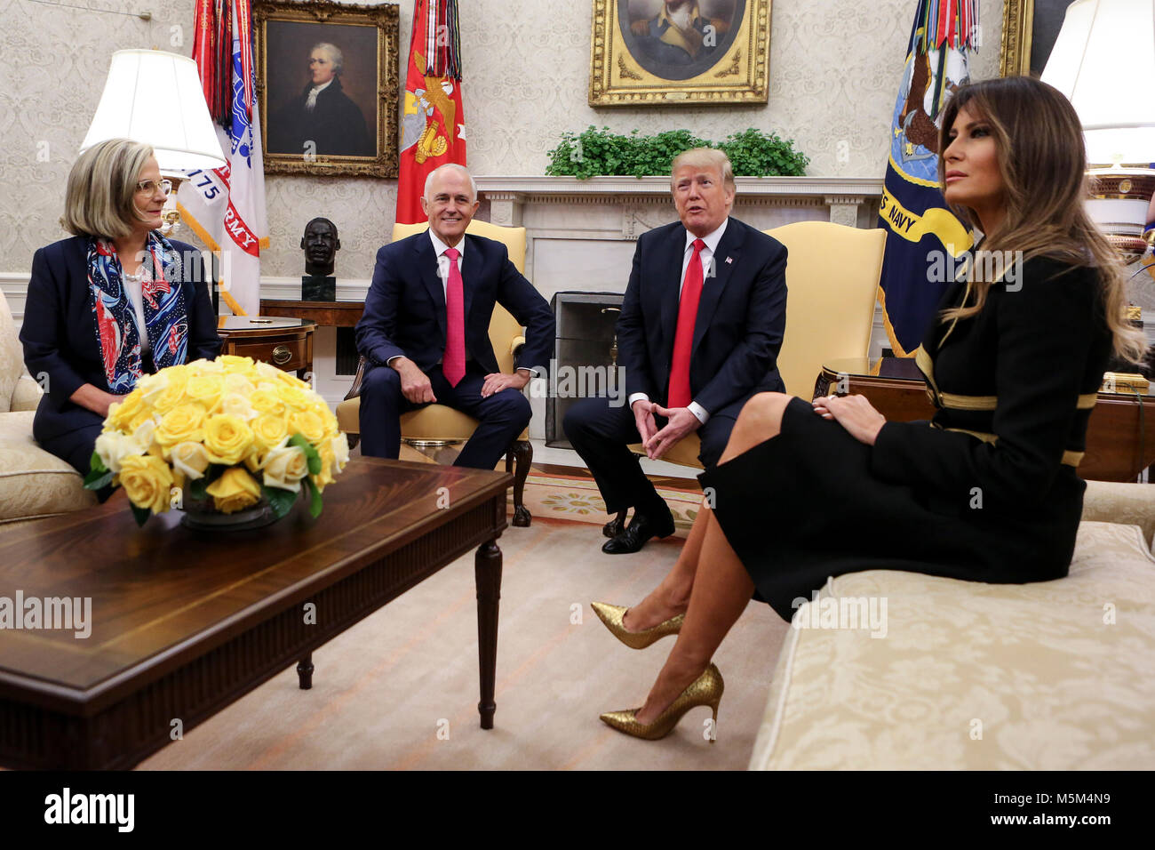 United States President Donald Trump, center right, and first lady ...