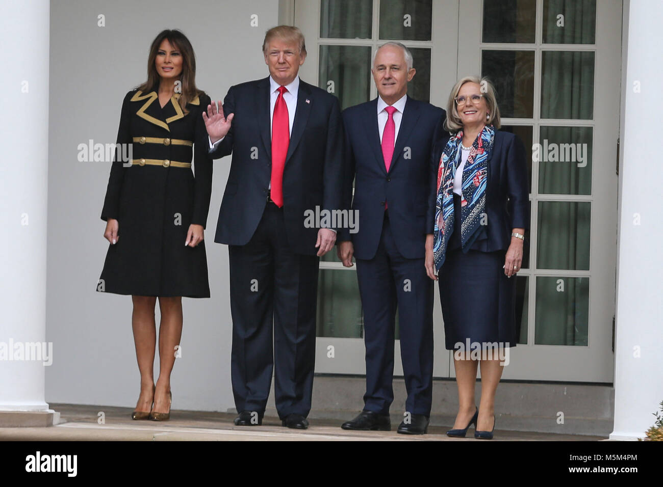 United States President Donald Trump and first lady Melania Trump greet ...