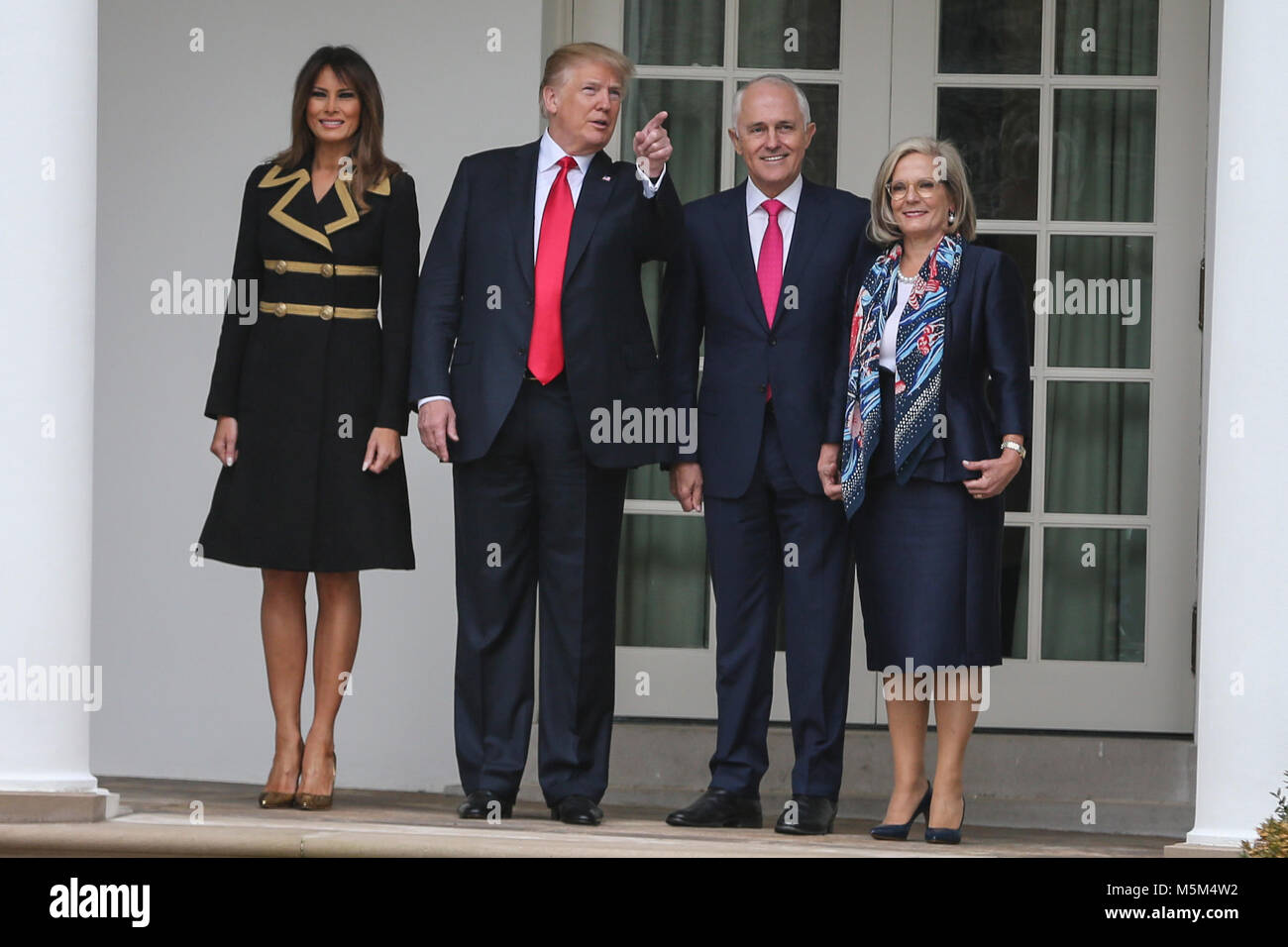 United States President Donald Trump and first lady Melania Trump greet ...