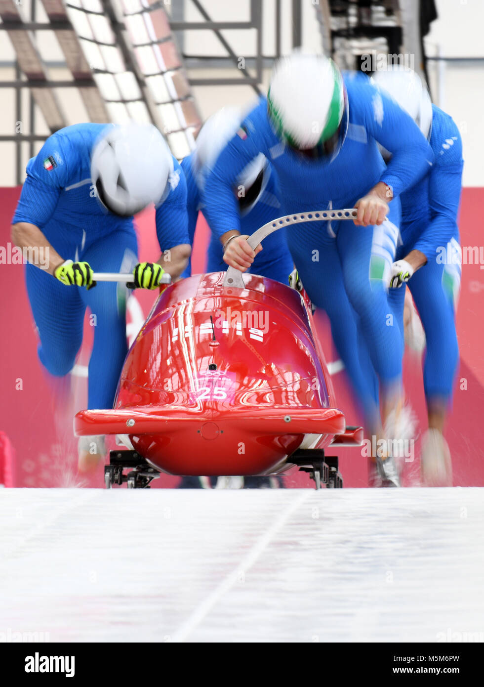 Pyeongchang, South Korea. 24th Feb, 2018. Italian bobsleighers Simone ...