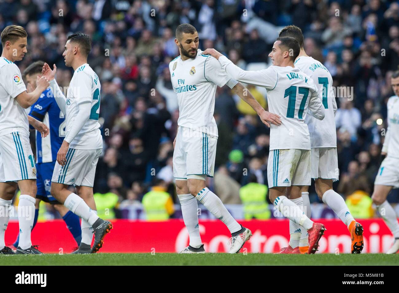 Real MadridÂ´s French forward Karim Benzema celebrating after scoring a ...