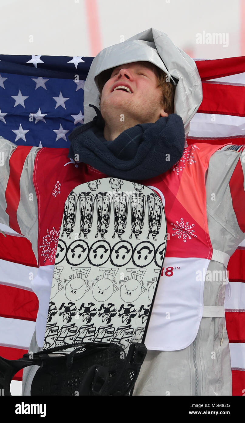 Pyeongchang, South Korea. 24th Feb, 2018. Kyle Mack from USA celebrates ...
