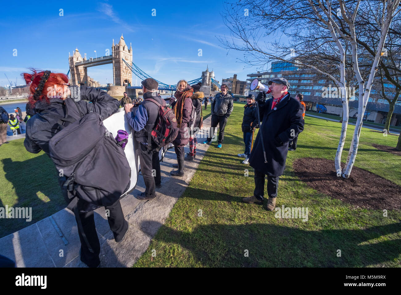 London, UK. 24th February 2018. Ian Bone of Class War speaks as they ...