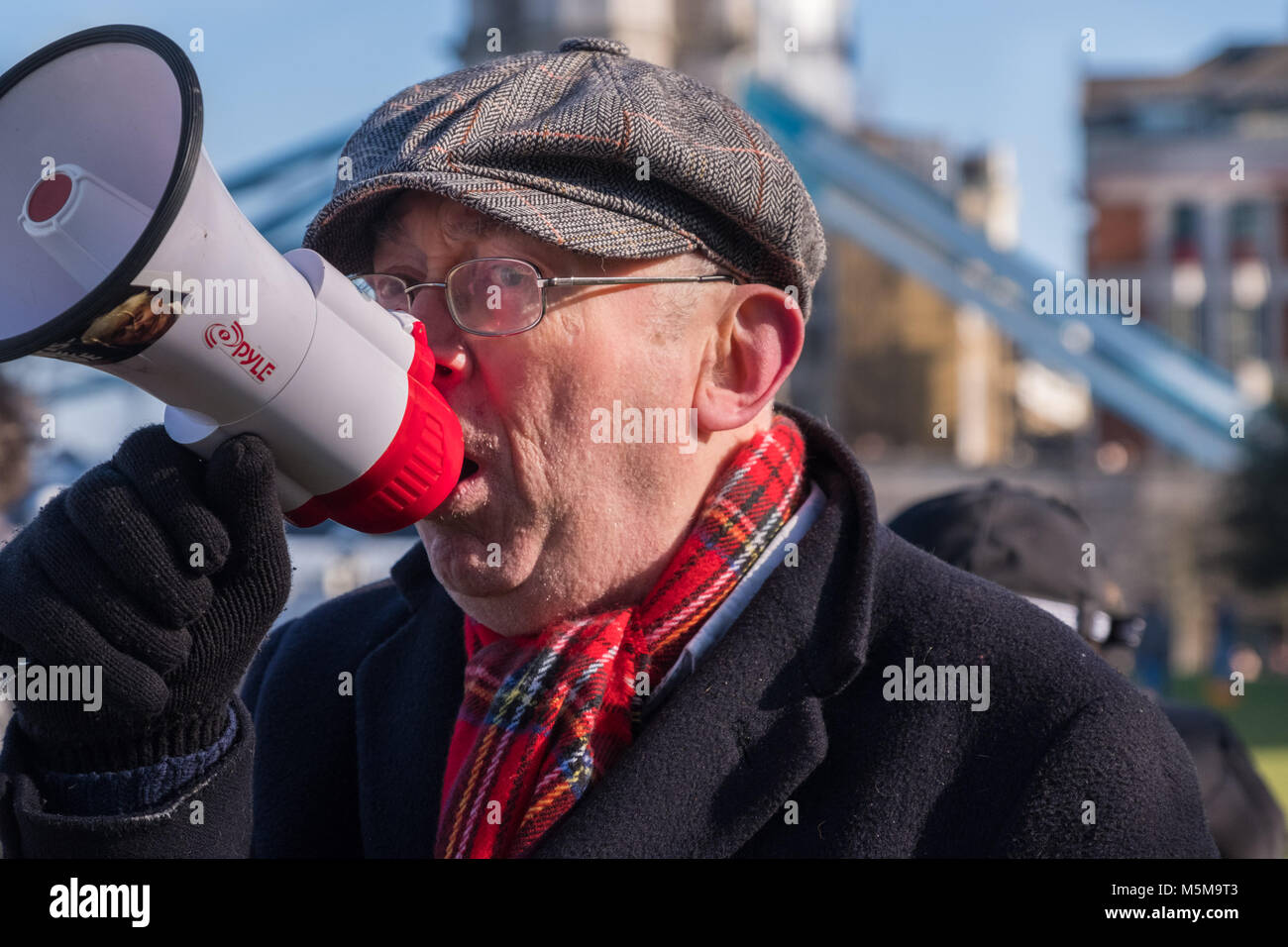 London, UK. 24th February 2018. Ian Bone of Class War speaks as they ...