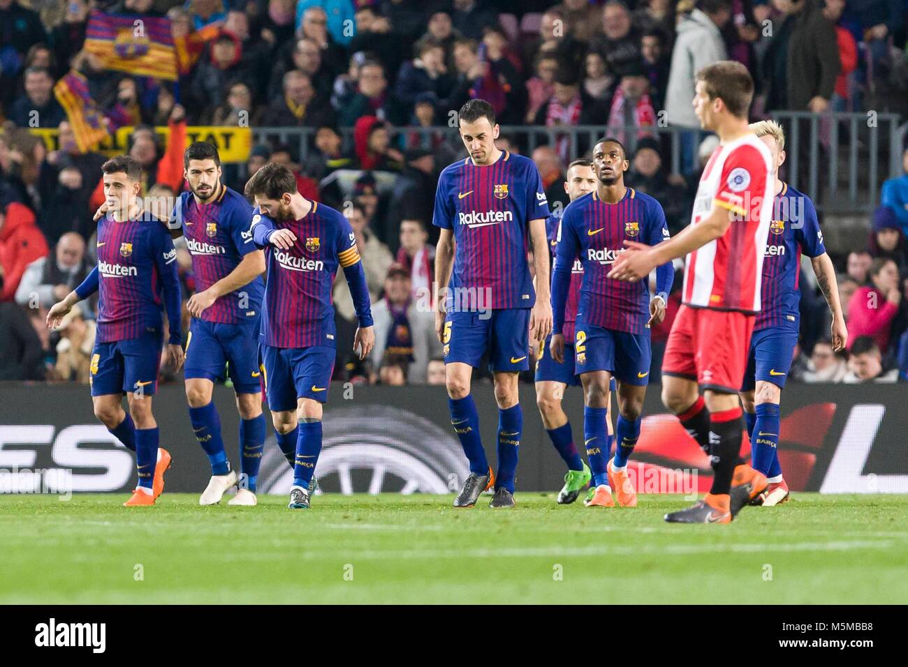 SPAIN - 24th of February: FC Barcelona players celebrate the goal ...