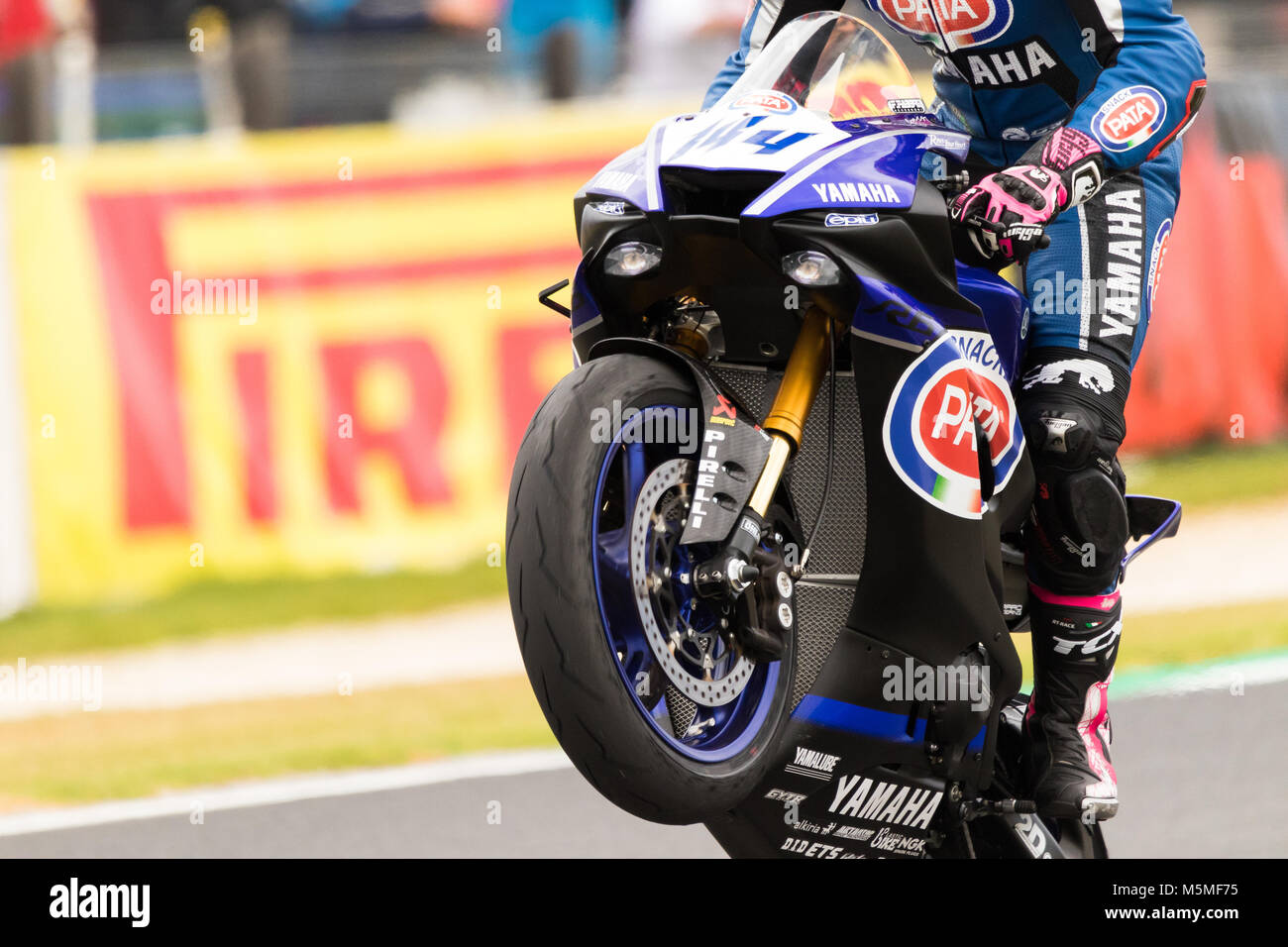Melbourne, Australia. 25th February, 2018. Lucas Mahias on one wheel ...