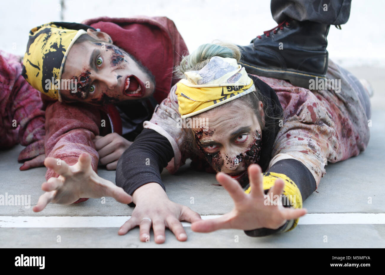 Mallorca, Spain. 24th February, 2018. Zombies have attacked the small ...
