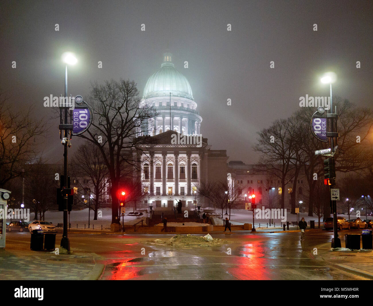 Wisconsin State Capitol Building on a foggy night. Madison, Wisconsin ...