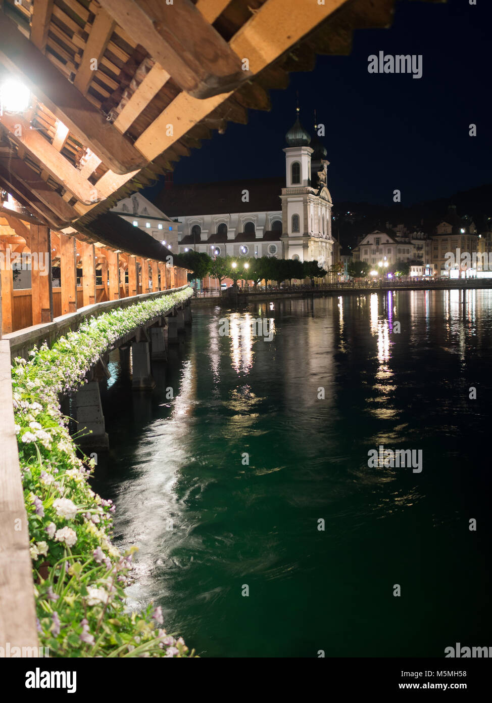 Luzern seen from Chapel Bridge at night Stock Photo - Alamy