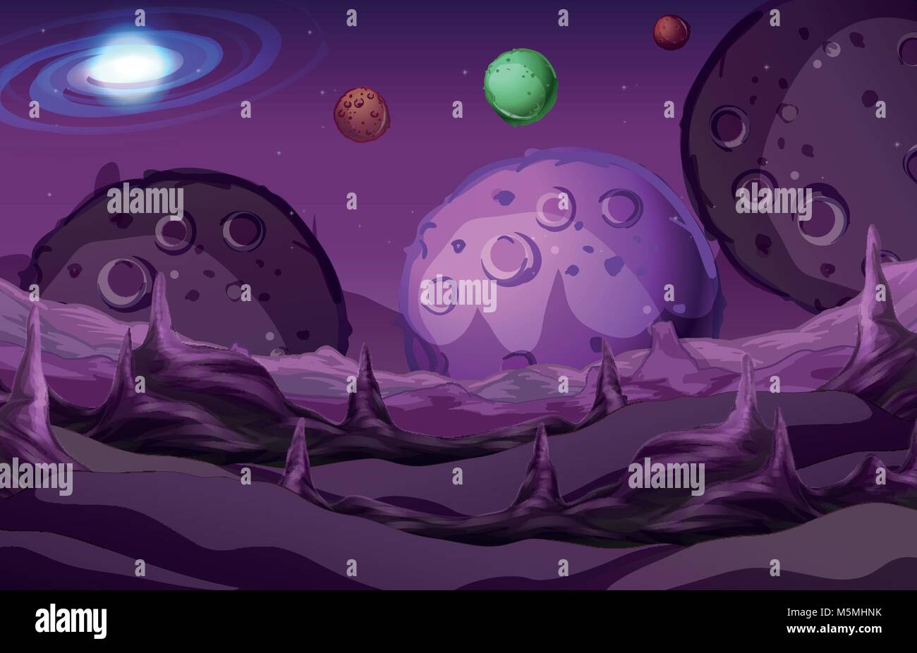 Galaxy scene with surface on planet illustration Stock Vector Image ...