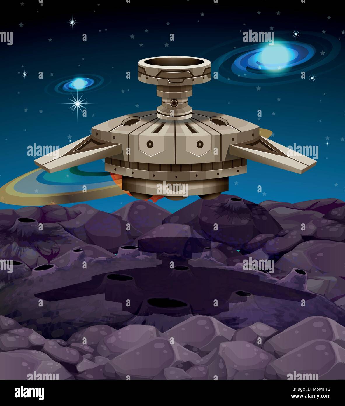 Spaceship landing on moon surface illustration Stock Vector Image & Art ...