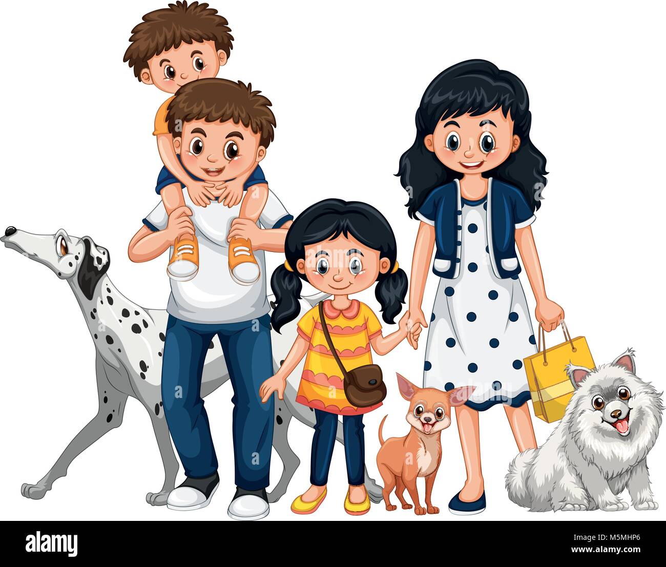 Family with two kids and three dogs illustration Stock Vector Image ...