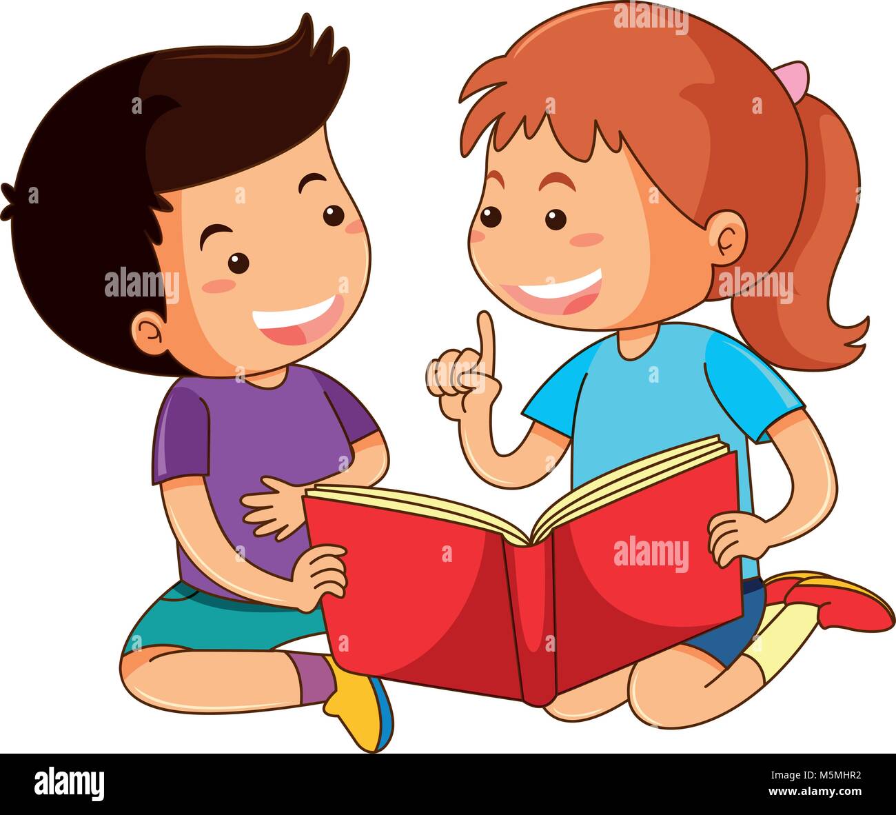 Boy and girl reading storybook illustration Stock Vector Image & Art ...