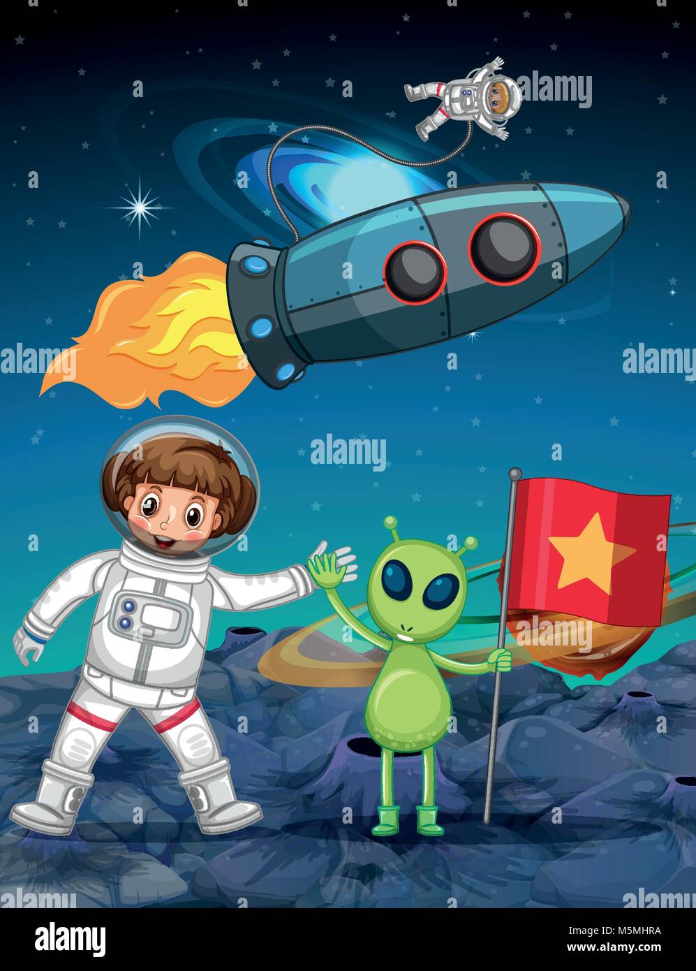 Astronaut and alien in space illustration Stock Vector Image & Art - Alamy