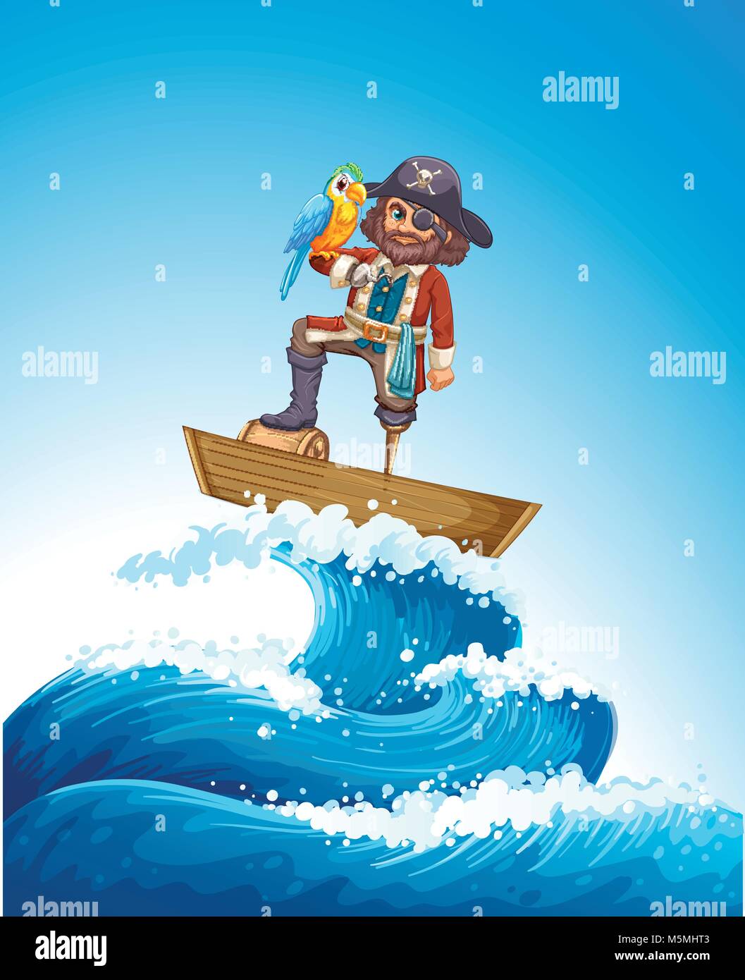 Pirate and parrot pet on wooden boat illustration Stock Vector Image ...